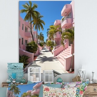 Designart "Miami Pink House I" City Miami Canvas Wall Art - Bed Bath ...