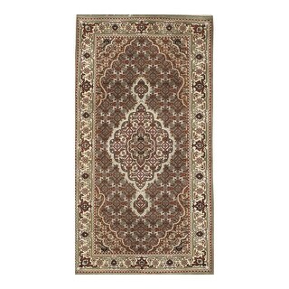 Genuine Tabriz Fish Design Silk & Wool Pile Rug - 2'7" X 4'10" - Brown ...