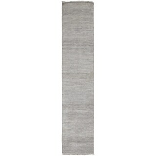 HomeRoots 10' Silver Wool Striped Hand Knotted Runner Rug - 10' Runner ...