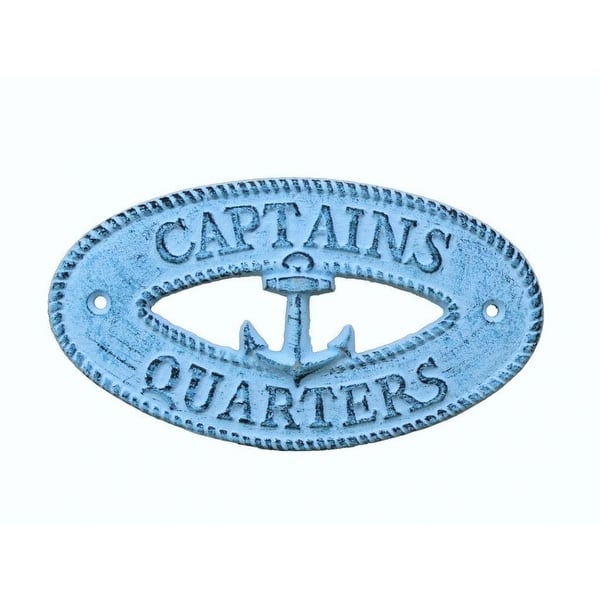 Dark Blue Whitewashed Cast Iron Captains Quarters with Anchor Sign - 8 ...