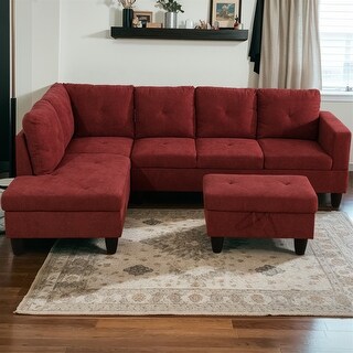 Modern Flannel Sectional Couch with Ottoman-Stylish, L-Shaped Design ...