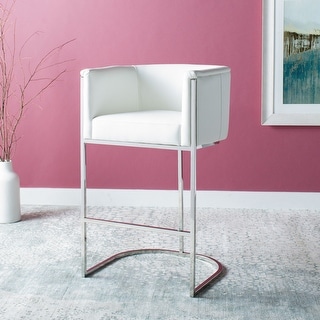 SAFAVIEH Couture Shiloh Glam White Leather Commercial Grade 39 inch Bar ...
