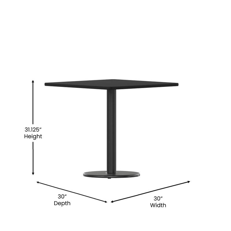 30'' Square Laminate Table Top with 18'' Round Table Height Base - 30"W ...
