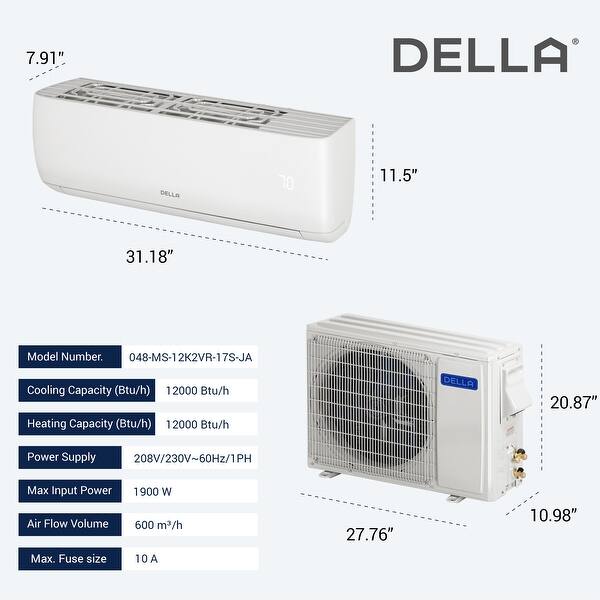DELLA 12K BTU Mini Split Air Conditioner & Heater - JA Series - On Sale ...