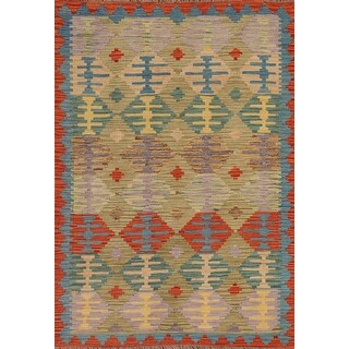 Multi-Color Geometric Kilim Oriental Area Rug Hand-woven Wool Carpet ...