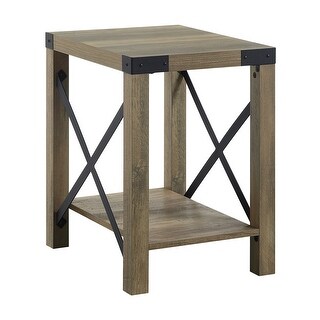 1 Open Shelf Wood End Table with X Metal Base in Rustic Oak and Black ...