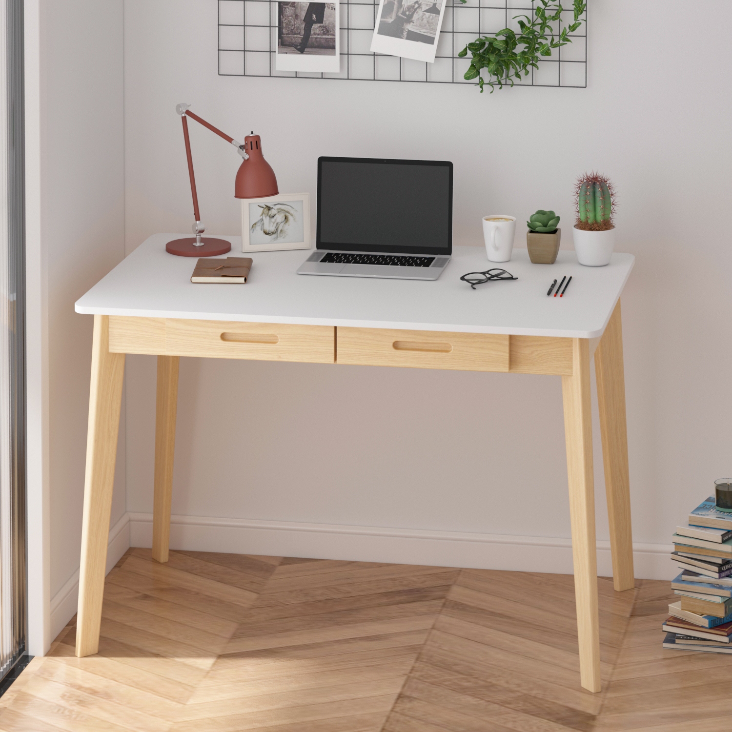 39.4 W Classic Home Office Desk Writing Desk With Drawers