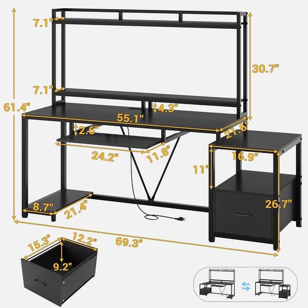 Gaming Desk Office Computer Desk File Drawer Storage Shelves - Bed Bath ...