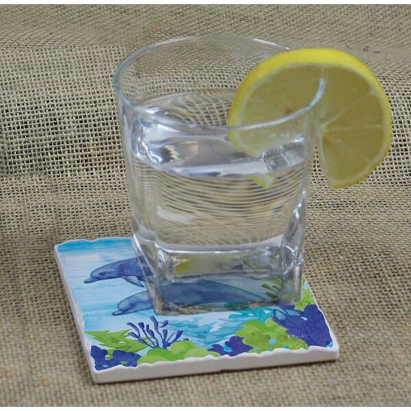 Counterart Absorbent Stone Coasters - Dolphin Duo - Set of 4 - 4x4x46 ...