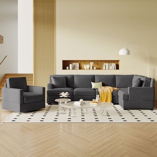 Gray L-Shaped Sofa Set with Sectional Modular Sofa, Swivel Recliner ...