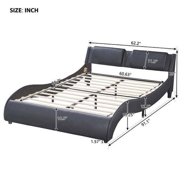 Queen Size Upholstered Faux Leather Platform Bed with LED Light Bed ...