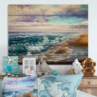 Designart 'Coastal Waves Painting' Nautical & Coastal Wood Wall Art ...