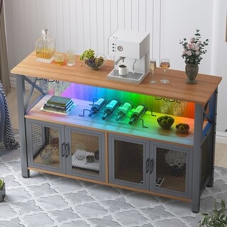 Mixoy Convertible Wine Bar Cabinet,55" Rattan Buffet Sideboard with ...