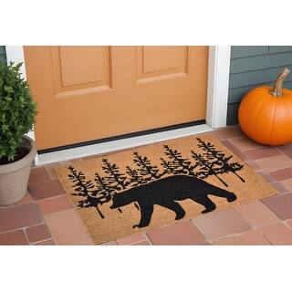 HomeRoots 18" X 30" Brown and Black Coir Bear Outdoor Fall Door Mat ...