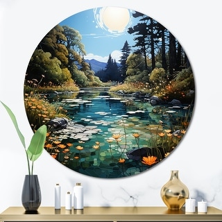 Designart "River Azure Mirrors II" Lakes & Rivers Metal Circle Art ...
