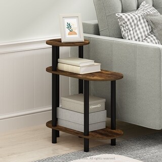 3-Tier Oval End Table with Open Shelves, Amber Pine/Black Finish - Bed ...