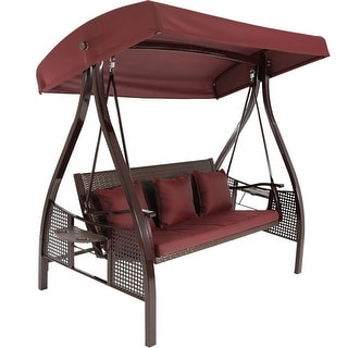 Sunnydaze Deluxe Steel Frame Maroon Cushioned Swing with Canopy and ...