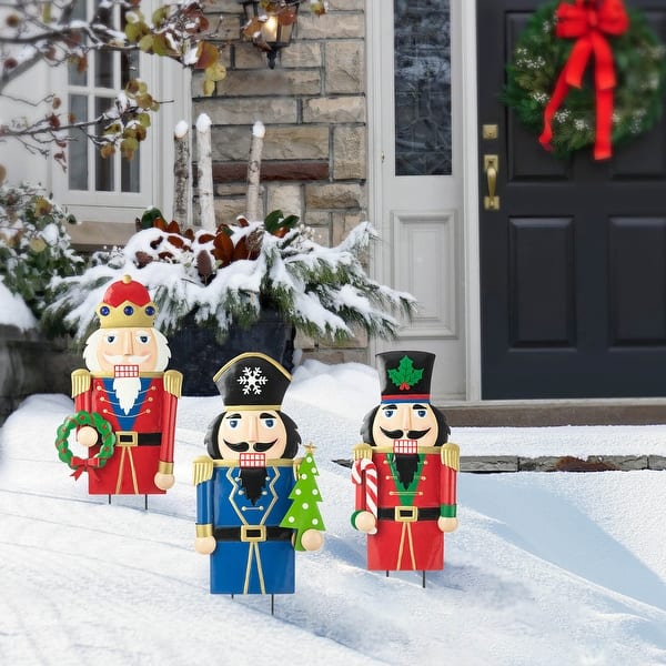 Glitzhome Set of 3 Metal Nutcrackers Yard Stake or Christmas Wall Decor ...