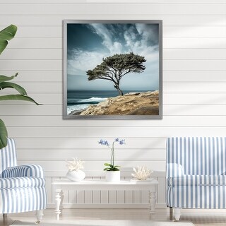 Designart "Solitude Tree Coastal Horizon I" Coastal Ocean Framed Canvas ...