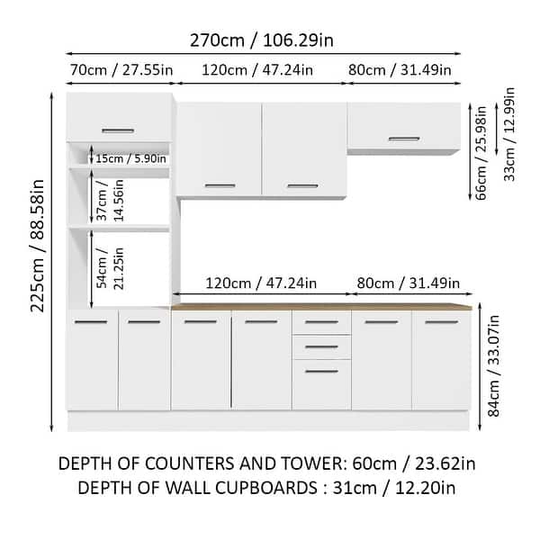 Madesa Full Set Hazel Kitchen Storage Cabinet 107 In with Multiple ...