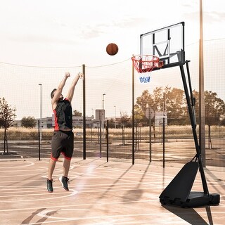 Outdoor Black 8 ft. x 10 ft. Height Adjustable Portable Basketball Hoop ...