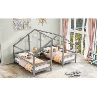 Double Twin Size Triangular House Beds with Built-in Table For Two Kids ...