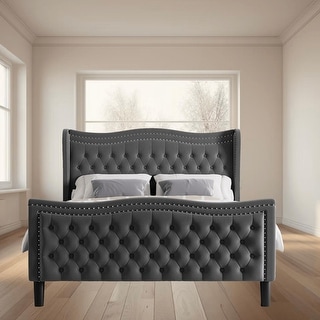 Velvet Full Size Platform Bed Frame with Wingback Headboard, Soft ...