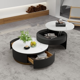 Lift-top Modern Nesting Coffee Table Set of 2, White Sintered Stone ...