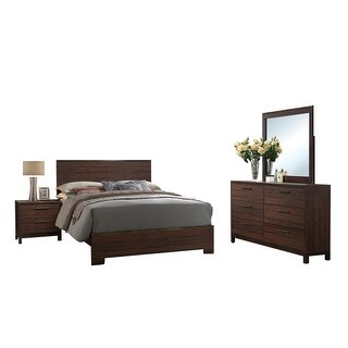 Bedroom Set with Bed, Nightstand, Dresser and Mirror in Rustic Tobacco ...