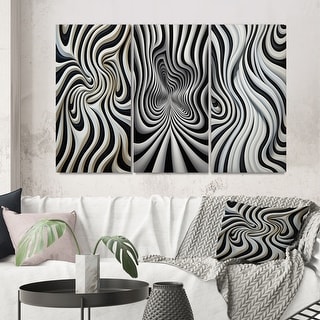 Designart "Black White Opt Art In II" Abstract Wall Art Set Of 3 ...