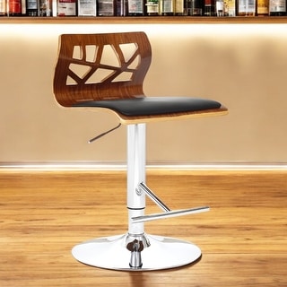 Adjustable Height Bar Chair with Wood Back and Faux Leather Seat - 16 ...