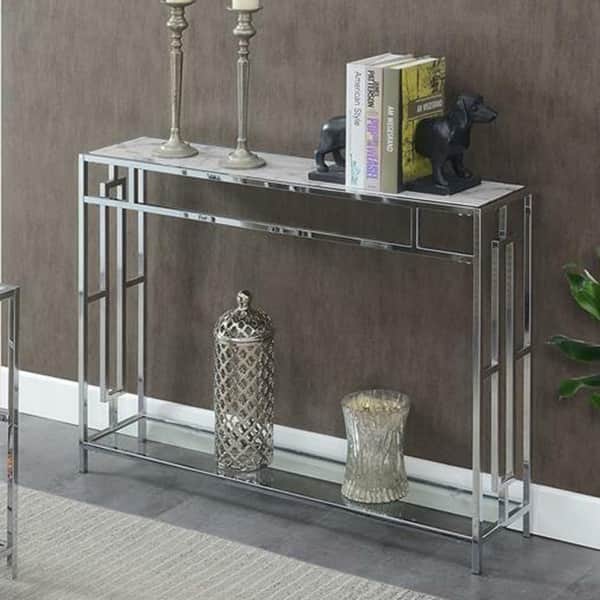 Contemporary Chrome Metal Console Table with White Faux Marble Top - 54 ...
