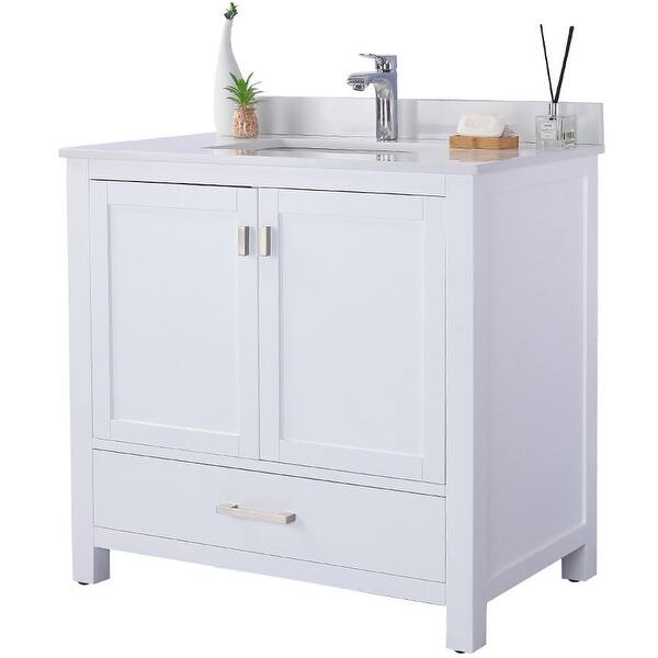Miseno Prim 36" Free Standing Vanity Set with White Solid Oak Cabinet ...