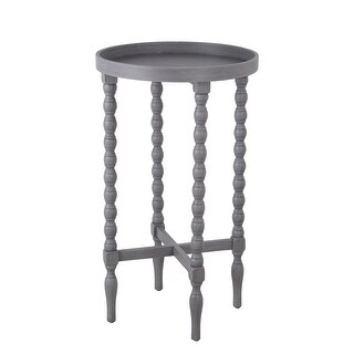 Wooden Round Accent Table with Tray Top and Beaded Turned Legs, Gray ...