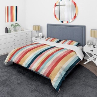 Designart "Retro Revival Striped Pattern" Beige Modern Bedding Set With ...