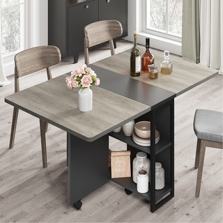 JOMEED Folding Dining Kitchen Table with Drawer and 2-Layer Storage ...