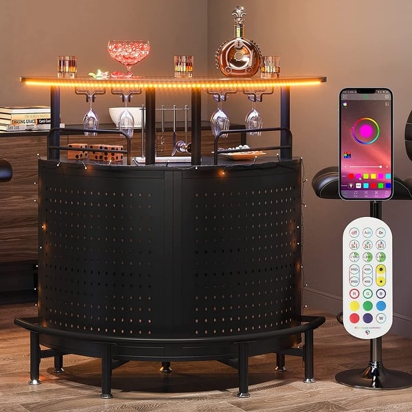 3-tier Smart Bar Unit with Led Lights with Metal Mesh & Footrest - N/A ...