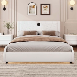 Upholstered Platform Bed with Thickened Headboard,Bluetooth Speakers ...