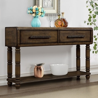 54 inch pine wood console table with Power Outlets and USB Ports - Bed ...