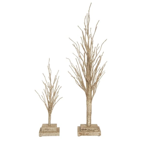 Transpac Wood 28.35 in. Brown Christmas Gilded Trees Set of 2 - Bed ...