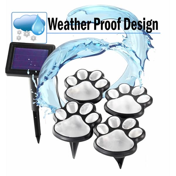4pc Solar Powered LED Dog Paw Print Garden Walkway Lights - Solar ...