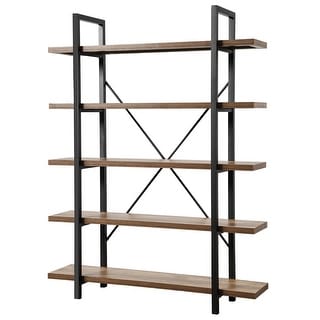 5-Tier Industrial X-Frame Bookcase with Rustic Wood and Sturdy Metal ...