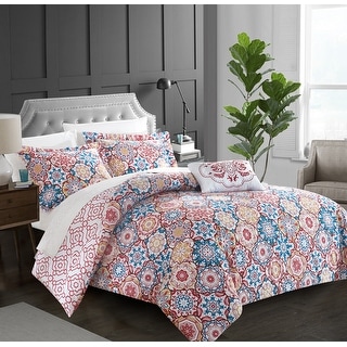 Chic Home 4-piece Winona Red 100-percent Cotton Reversible Duvet Set ...