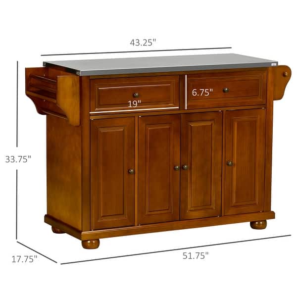 HOMCOM Triple-Cabinet Double-Drawer Kitchen Island with Storage ...
