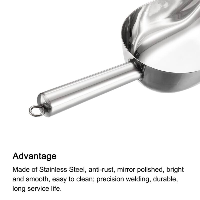 Ice Scoop with Hanging Loop Stainless Steel 10.6x2.8" Food Shovel ...