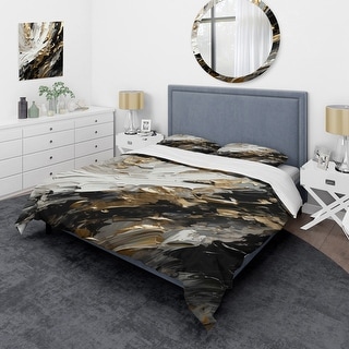 Designart "Golden Wave Reflections VI" Black Modern - Bed Cover Set ...