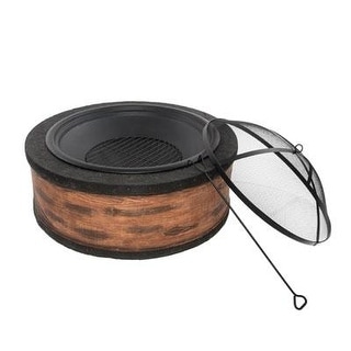 Sun Joe Sjfp35-Rw-Stn Fire Joe 35" Rustic Wood Cast Stone Fire Pit ...