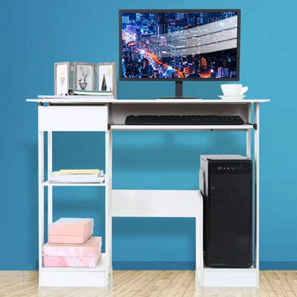 35 Inch Computer Desk Keyboard Tray Storage Shelves CPU Storage Drawer ...