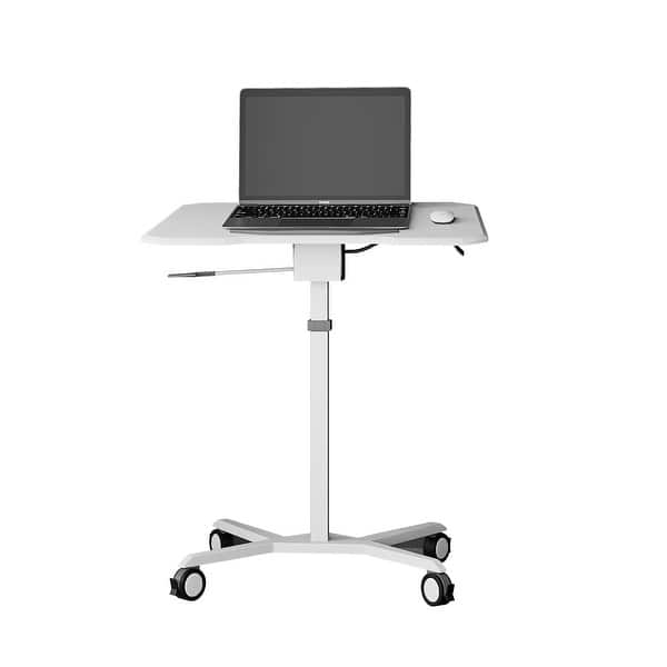 White Sit to Stand Mobile Laptop Computer Stand with Height Adjustable ...