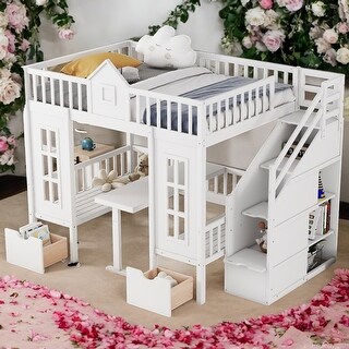 Full over Full Bunk Bed With Changeable Table,Conversation Desk - Bed ...